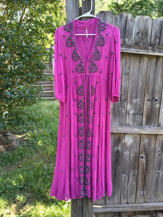 Free People | Dresses | Free People Fuchsia Maxi Dress With Gray ...